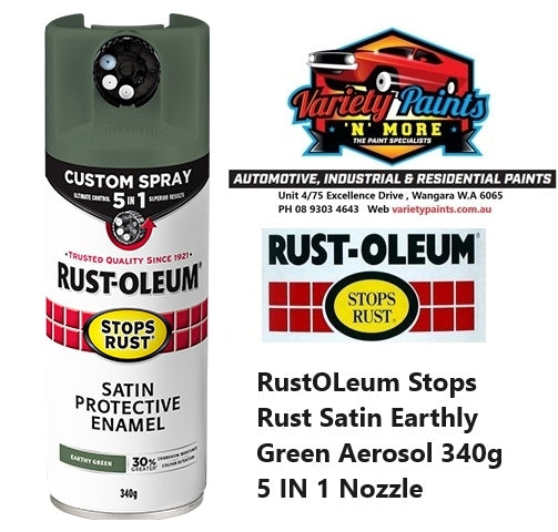 RustOLeum Stops Rust Satin Earthly Green Aerosol 340g 5 IN 1 Nozzle