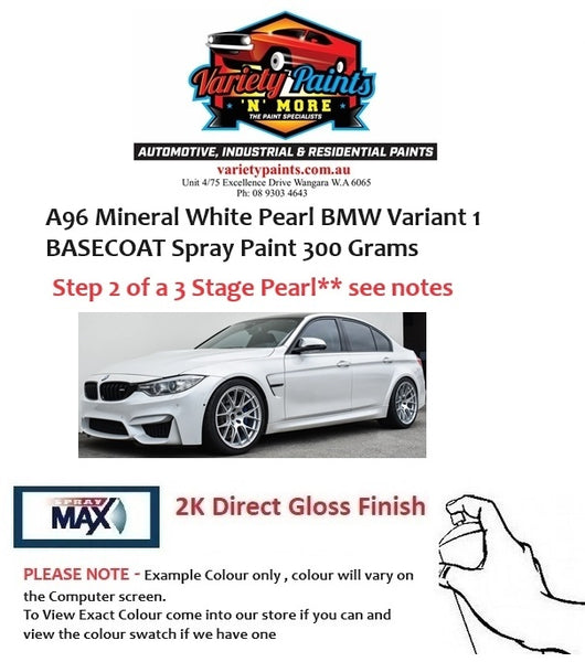 A96 Mineral White Pearl BMW (Standard) BASECOAT Spray