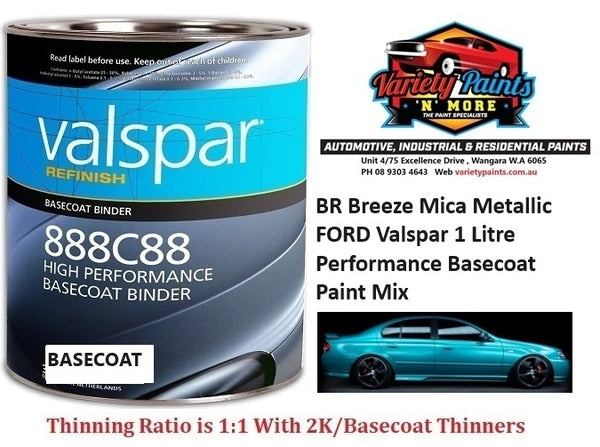 BR Breeze Mica Metallic FORD Valspar 1 Litre Performance Basecoat Pain