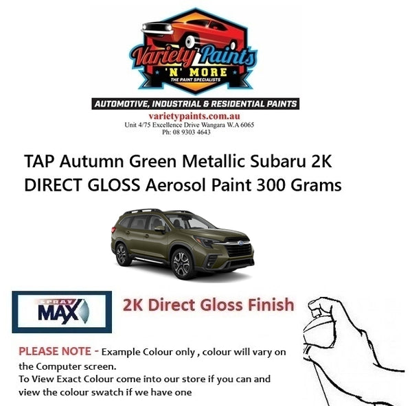 TAP Autumn Green Metallic Subaru 2K DIRECT GLOSS Aerosol Paint 300 Gra