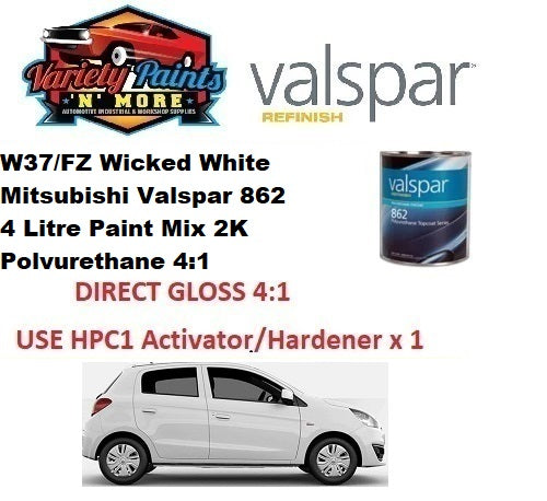 W37/FZ Wicked White Mitsubishi Valspar 862 4 Litre Paint Mix 2K Polyur