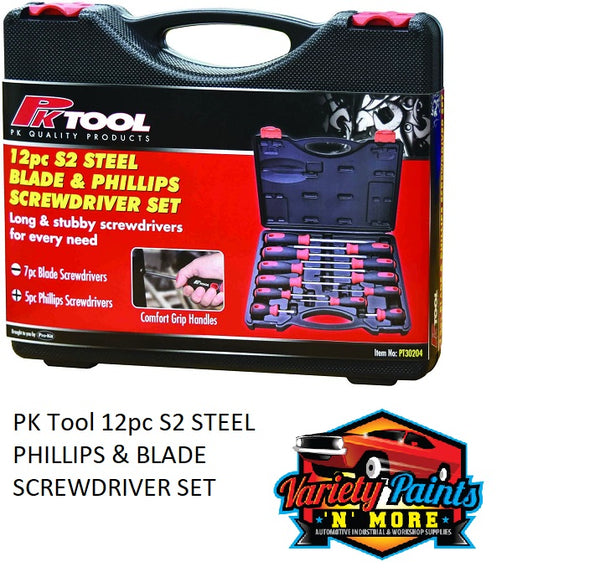 PKTool 12pc S2 STEEL PHILLIPS & BLADE SCREWDRIVER SET