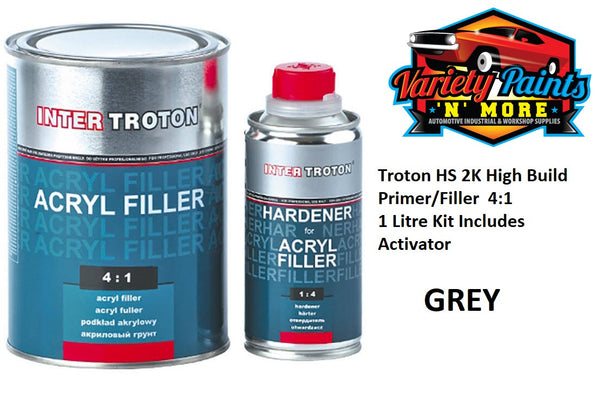 Troton Grey HS 2K High Build Primer/Filler 4:1 1 Litre Kit Includes ...